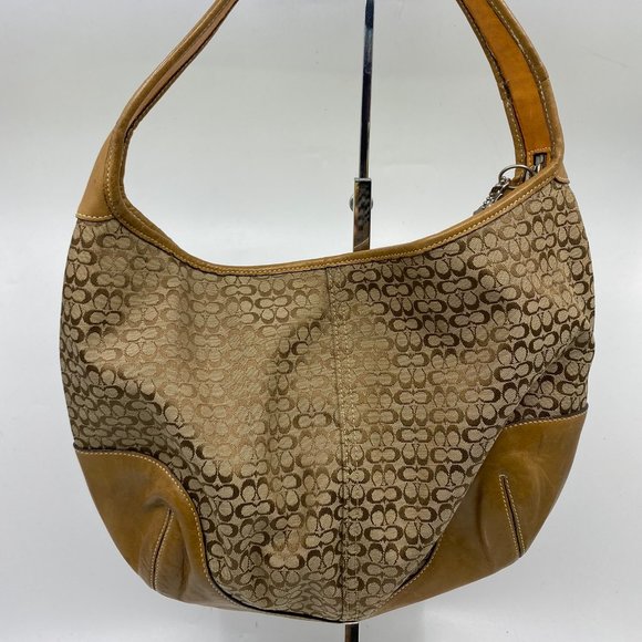 Coach | Bags | Coach M Tan Signature Jacquard Fabric Shoulder Bag ...